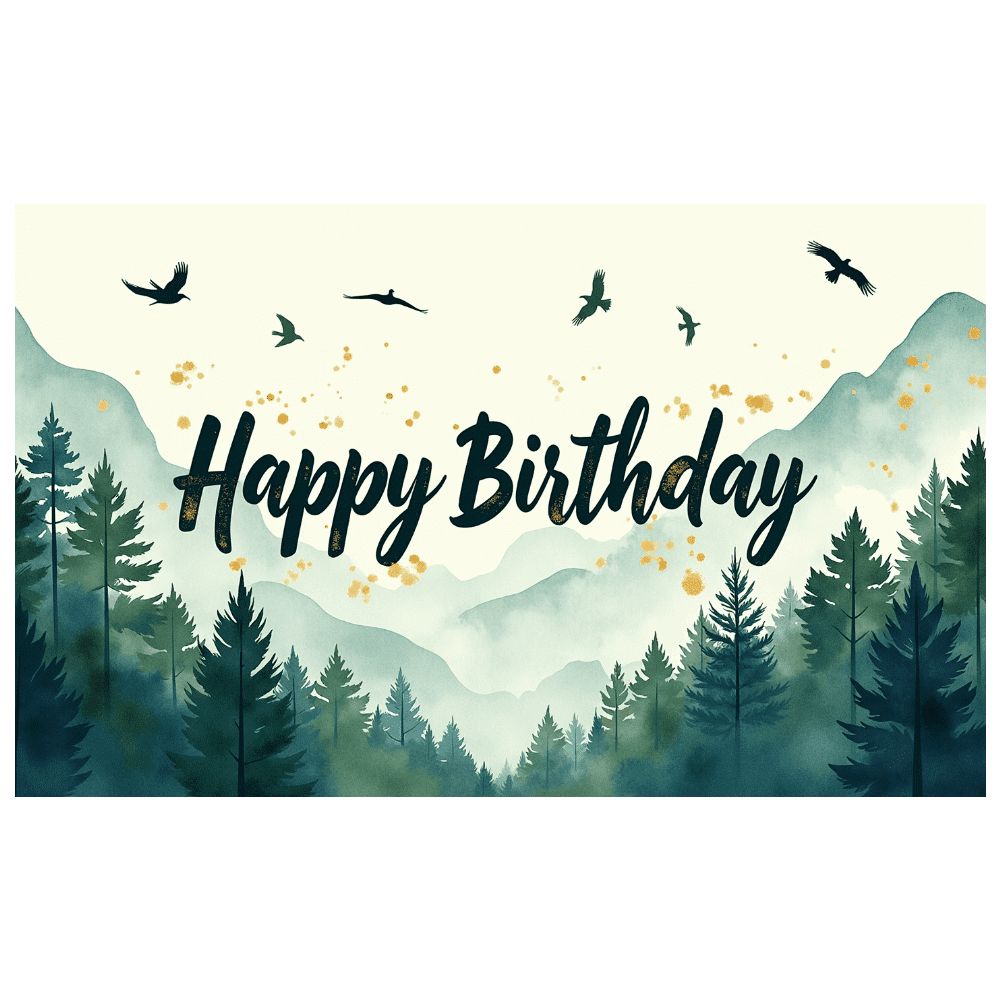 LUUFILx Watercolor Mountain Forest Design Happy Birthday Banner ...