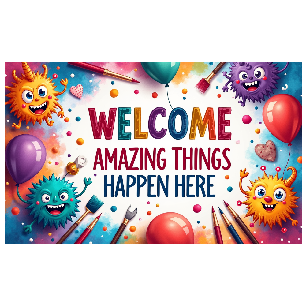 LUUFILx Welcome Amazing Things Happen Here Banner Kids Room Decor Background Backdrop School ...