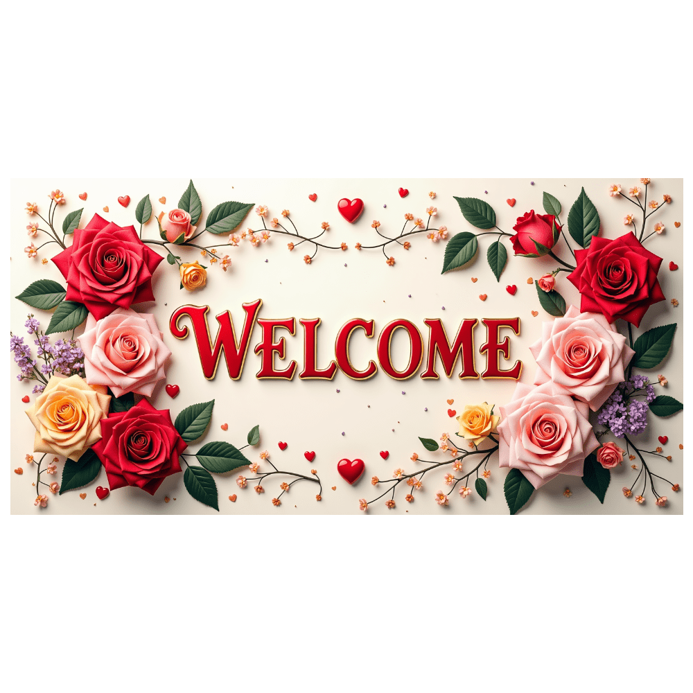 LUUFILx Welcome Heart Shaped Rose Floral Welcome Banner Romantic ...