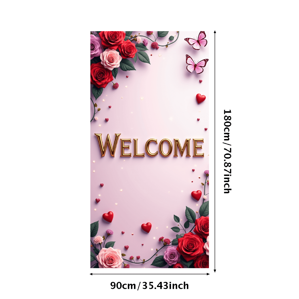 LUUFILx Welcome Heart Shaped Rose Floral Welcome Banner Romantic ...