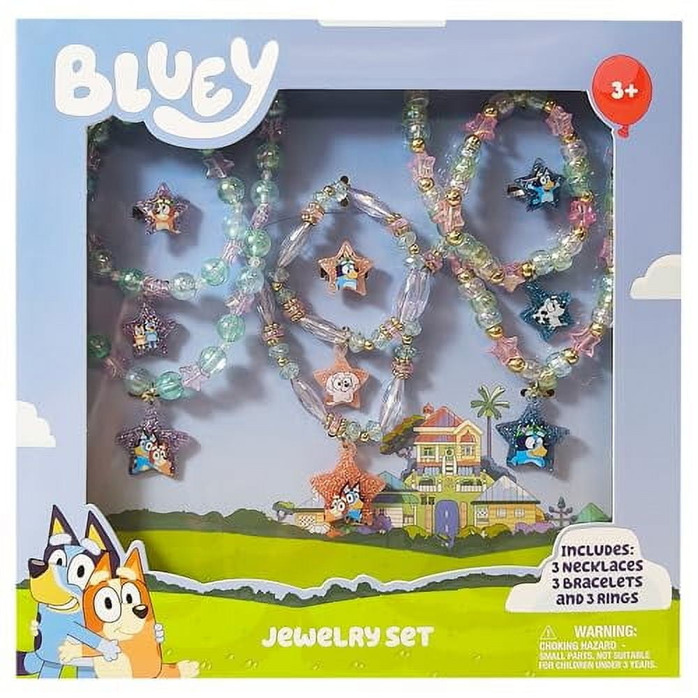 LUV HER Bluey Girl's Jewelry Set - Dress up 9 Piece Toy Jewelry Box Set ...