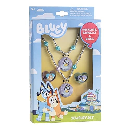 LUV HER Bluey Girls 4-Piece Jewelry Set with Necklace, Bracelet, Rings ...