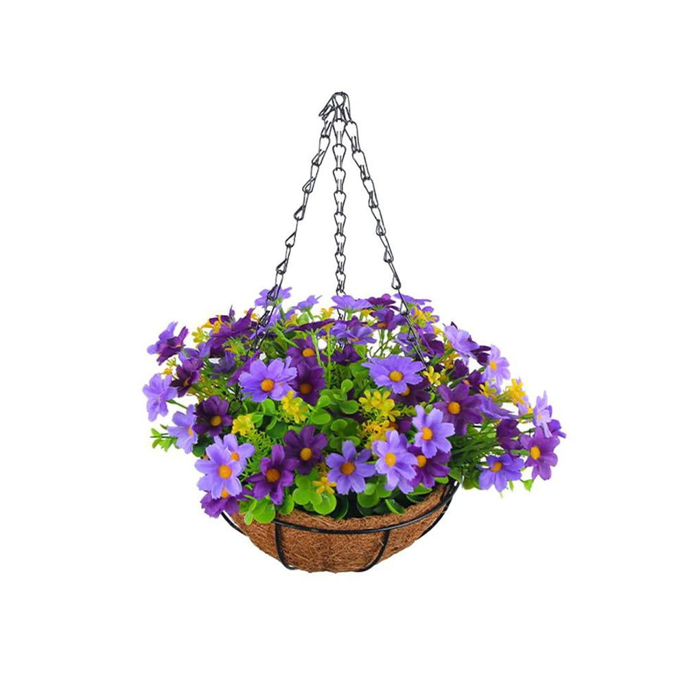 LUVCLS Artificial Hanging Flowers In Basket Silk Daisy Fake Flower ...