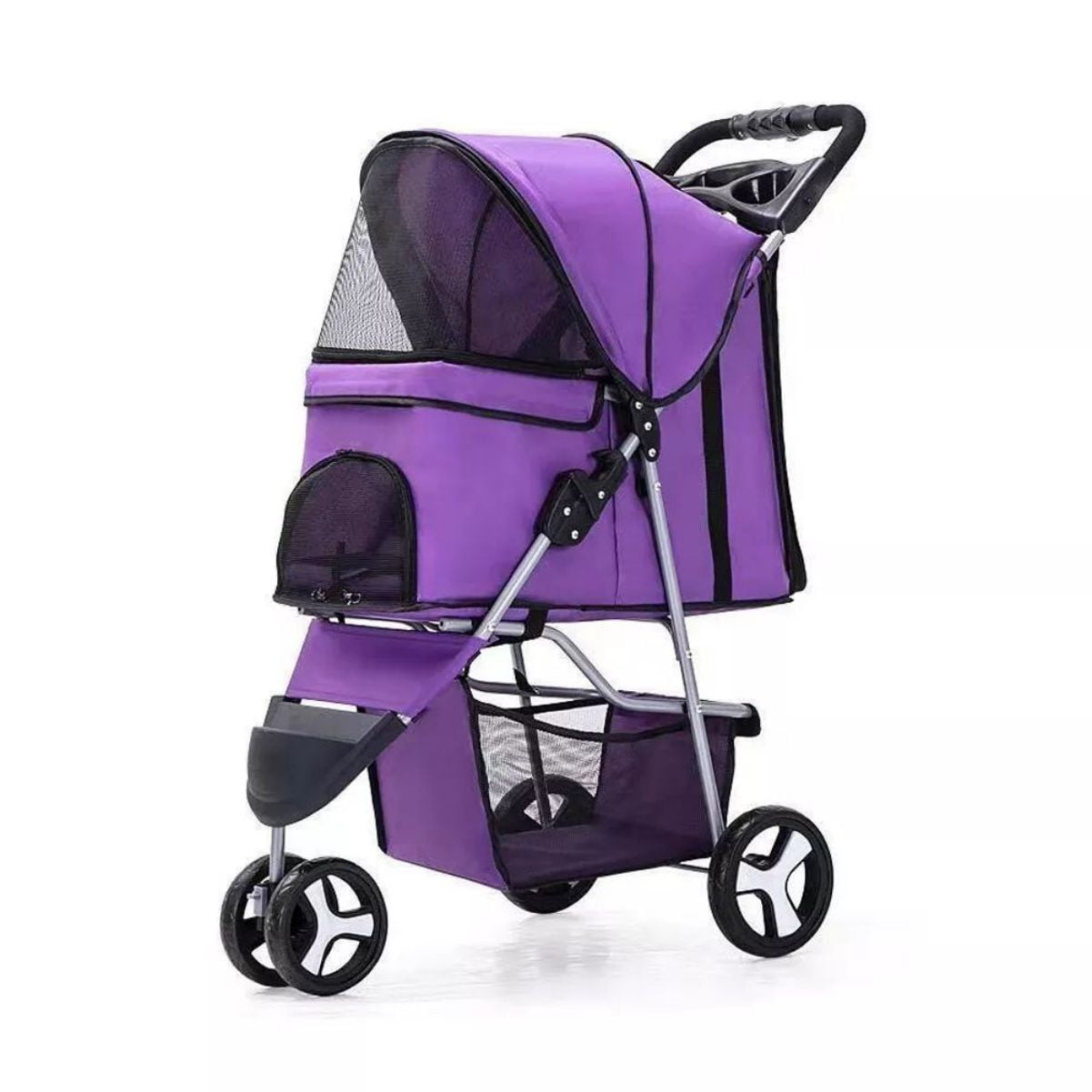 LUVCMFT 3 Wheels Foldable Pet Stroller Dog Cat Travel Carrier with ...