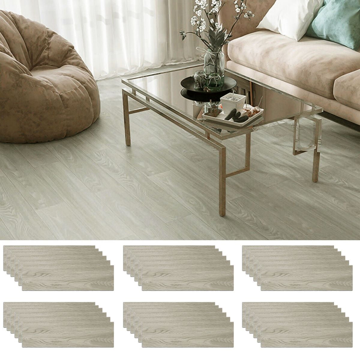 LUVCMFT 36Pcs Peel and Stick Floor Tile, 54 Sq.FT Waterproof Wood Plank ...