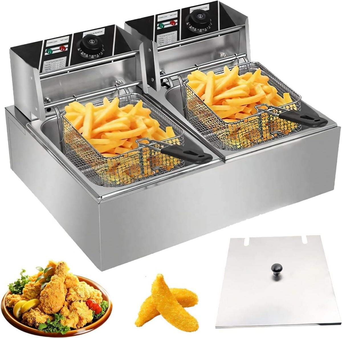 LUVCMFT Electric Deep Fryer w/ 2 Baskets & Lids, 3500W 12.7QT/12L ...