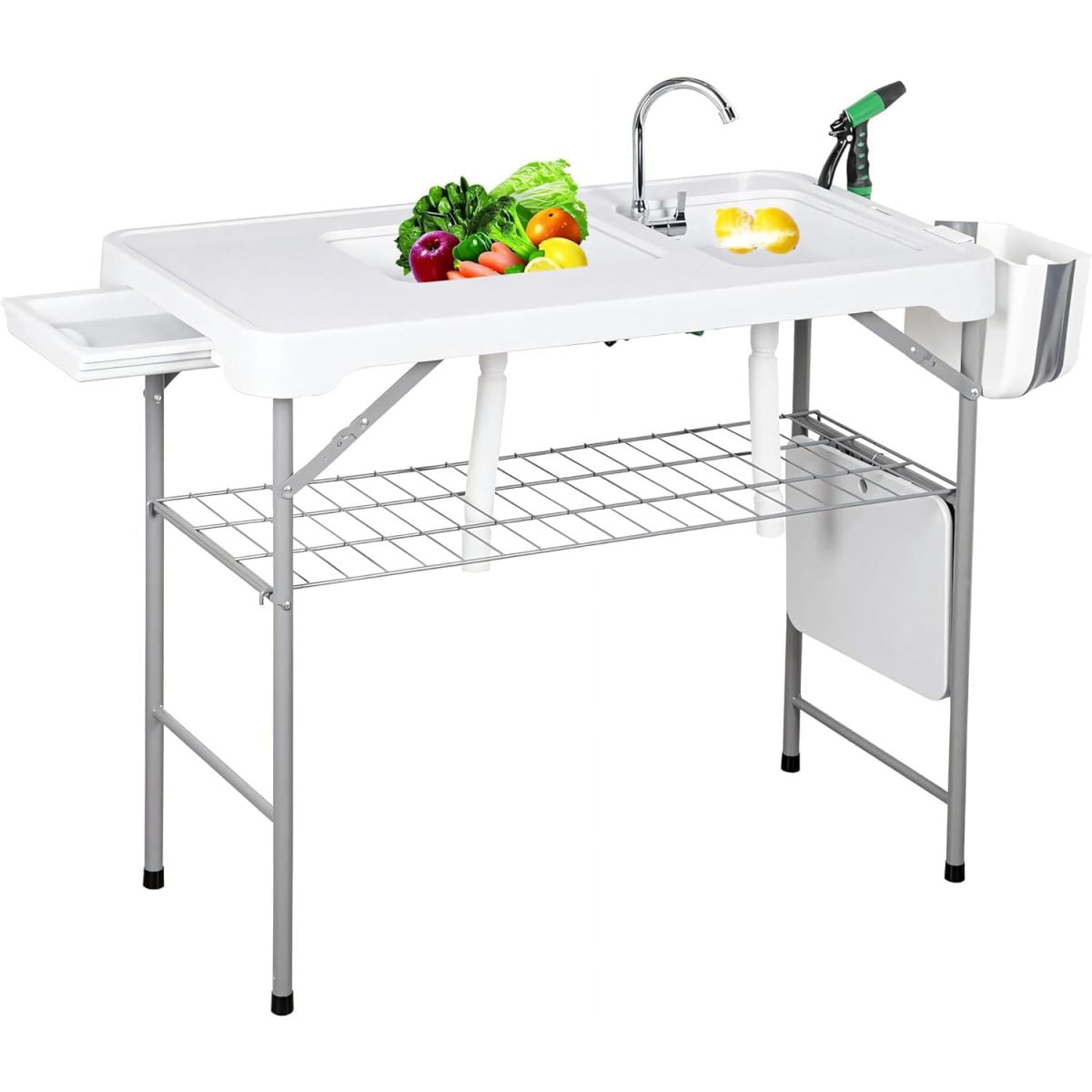 LUVCMFT Folding Fish Cleaning Table with Double Sink, Portable Camping ...