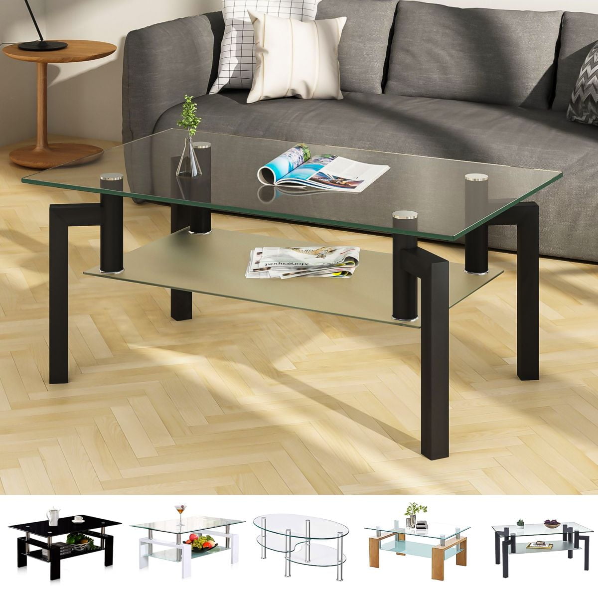 LUVCMFT Living Room Rectangle Glass Coffee Table, Center Table with ...