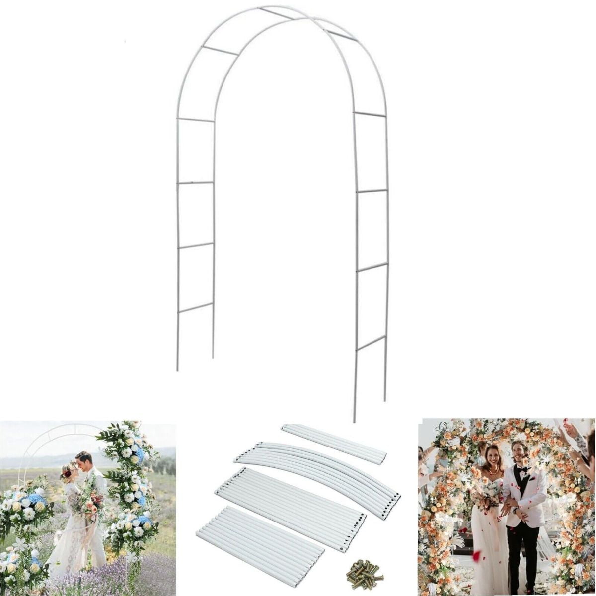 LUVCMFT Metal Garden Arch 7.9ft Climbing Plants Flower Stand Wedding ...