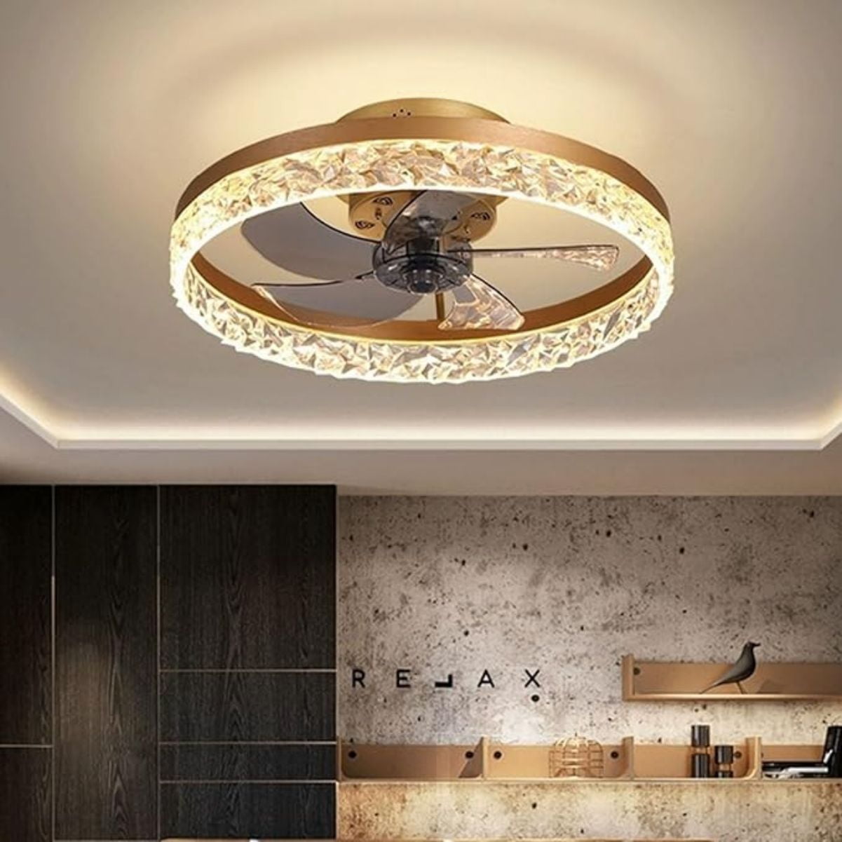 LUVCMFT Modern Flush Mount Ceiling Fan with Lights, LED Remote Control ...