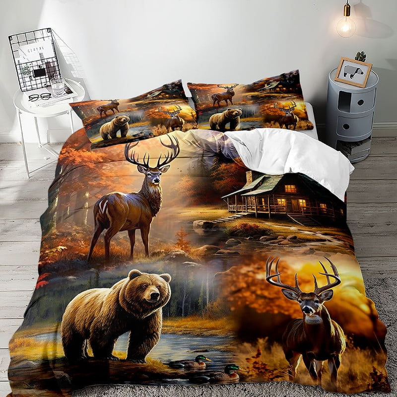 LUVIVIHOME 2PCS Brown Bear Moose Elk Deer Duvet Cover Twin Bedding Sets ...