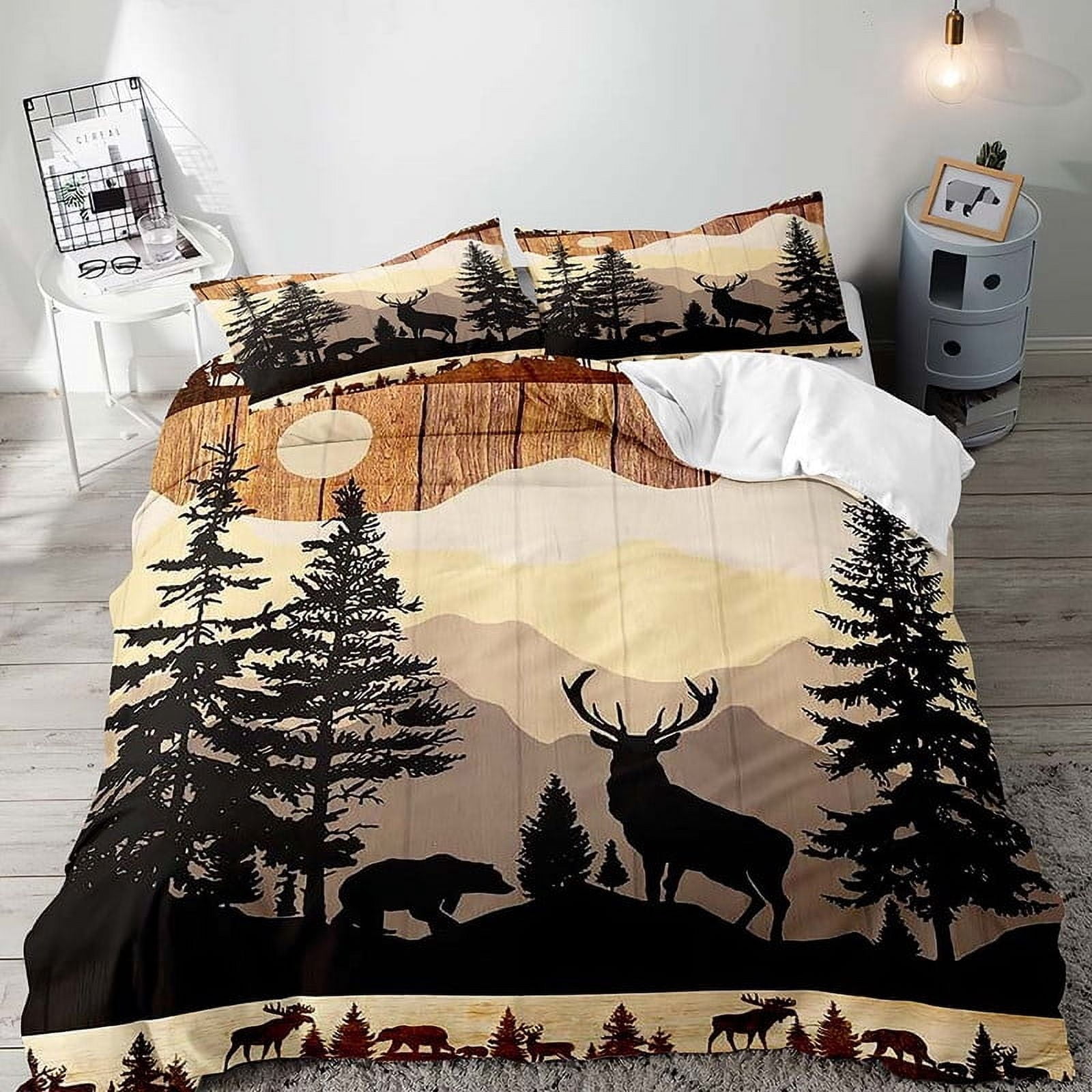 LUVIVIHOME 3PCS Black Bear Elk Moose Deer Duvet Cover Queen Bedding ...