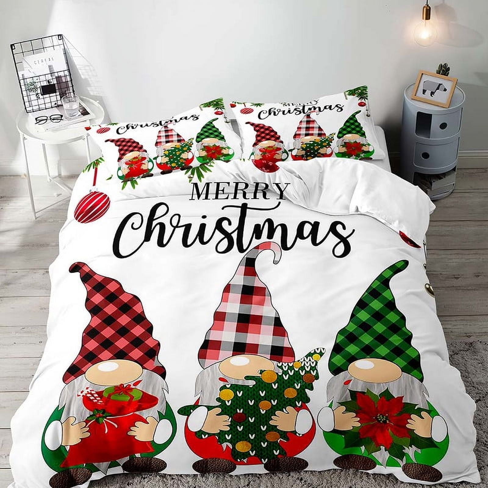 LUVIVIHOME 3PCS Christmas Duvet Cover Queen Bedding Set, Cute Gnome ...