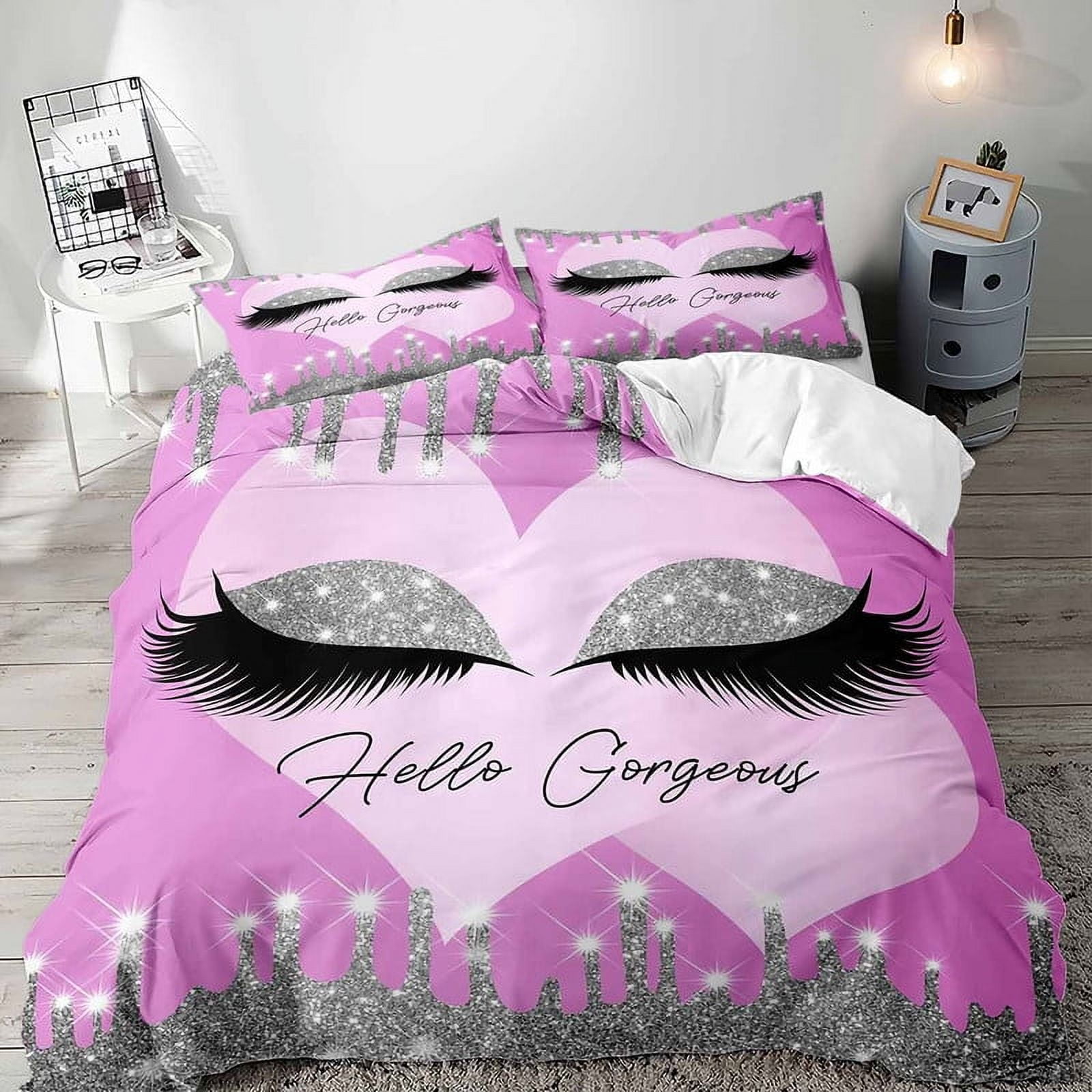 LUVIVIHOME 3PCS Hello Gorgeous Purple Duvet Cover Queen Bedding Sets ...