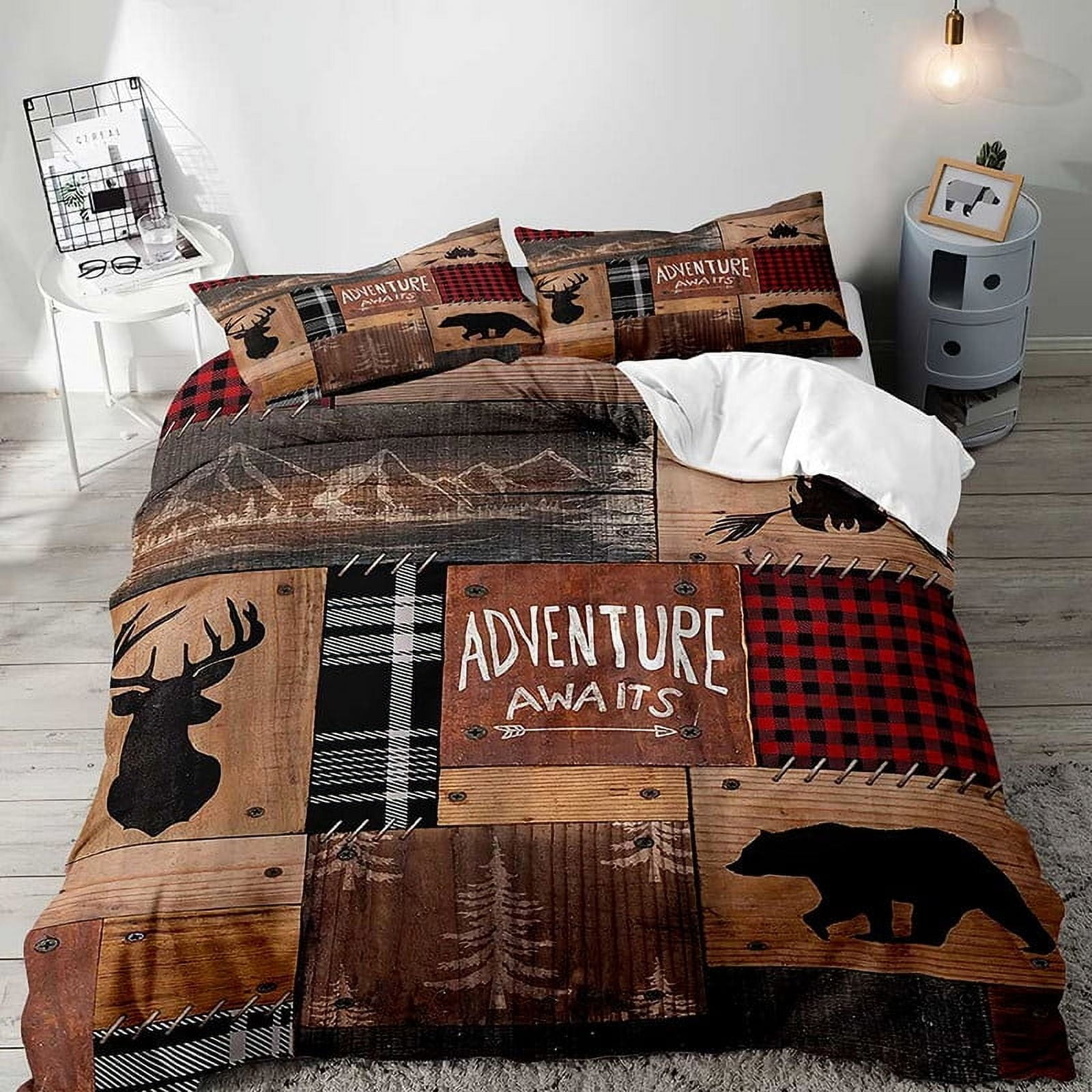 LUVIVIHOME 3PCS Rustic Cabin Bedding Set, Duvet Cover Queen, Country ...