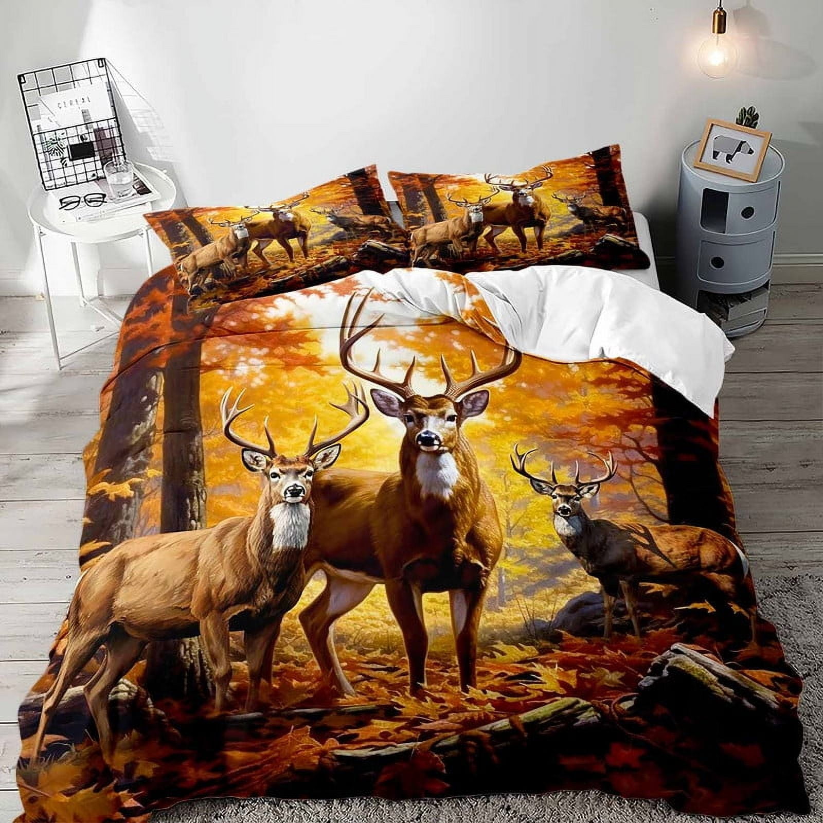 LUVIVIHOME 3PCS White Tailed Deer Duvet Cover King Bedding Set, Fall ...
