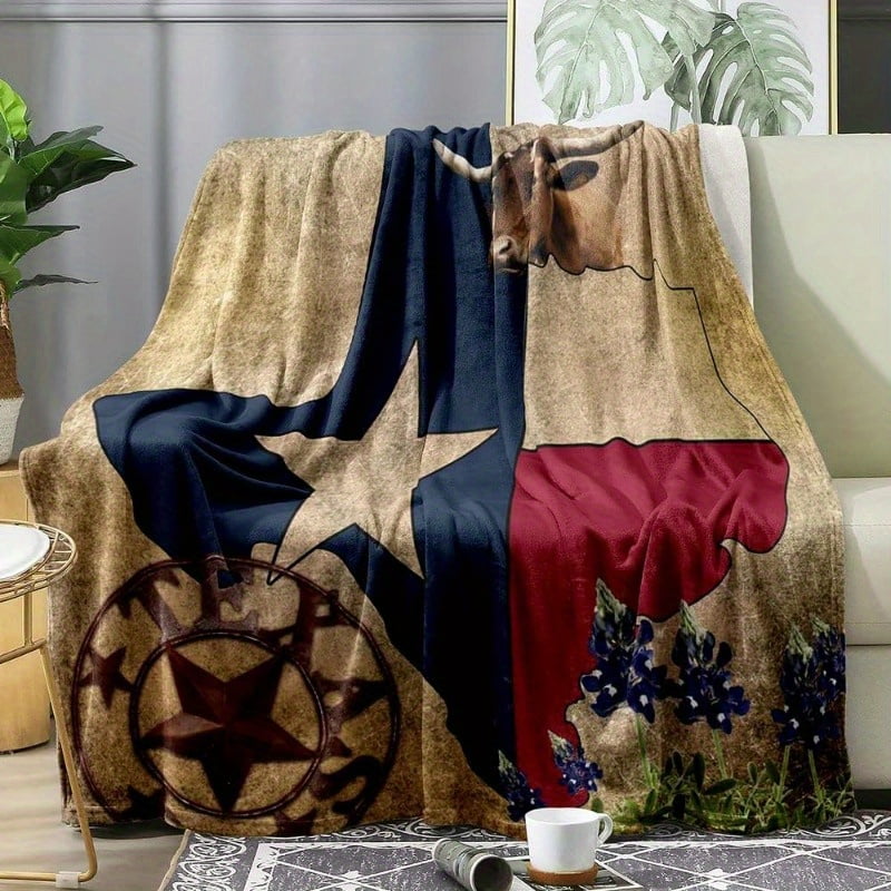 LUVIVIHOME Cozy Western Throw Blanket – Texas Flag & Bluebonnet Design ...