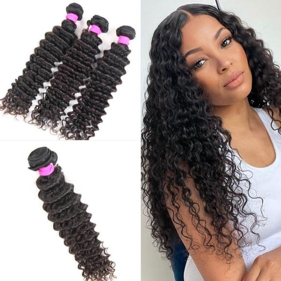 LUVME 3pcs Deep Wave 100% Virgin Human Hair Curly Bundles - Walmart.com