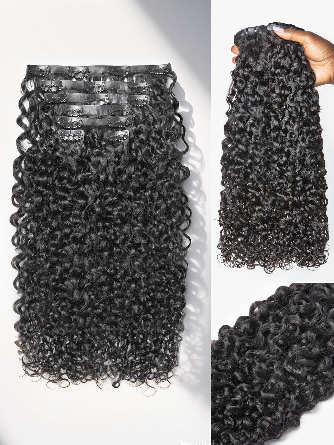 LUVME Messy Burmese Curly Clip in 20" Hair Extensions Real Human Hair ...