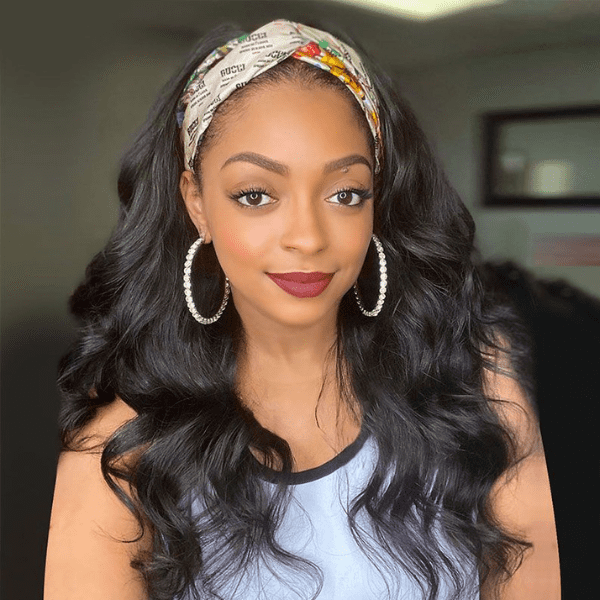 LUVME Natural Black Body Wave No Lace Glueless Long Headband Wig 100% ...
