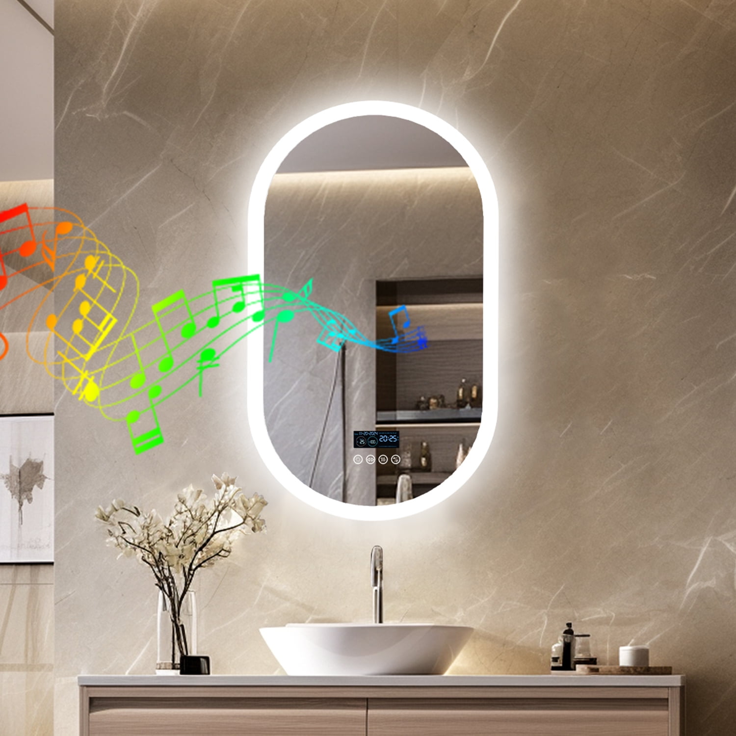 LUVODI 20x32 inch Long Oval Bluetooth Bathroom Mirror LED Lighted ...