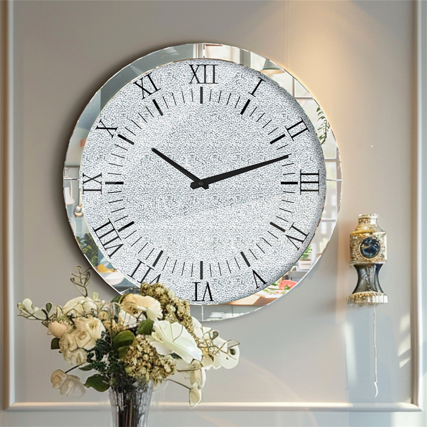 LUVODI 23.62x23.62 inch Crushed Diamond Wall Clock Crystal Twinkle Wall ...