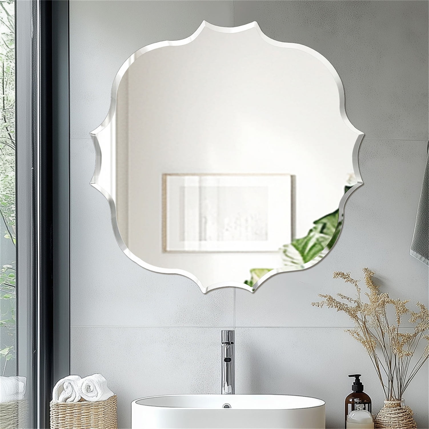 LUVODI 23.62x23.62 inch Minimalist Wall Glass Mirror Frameless ...