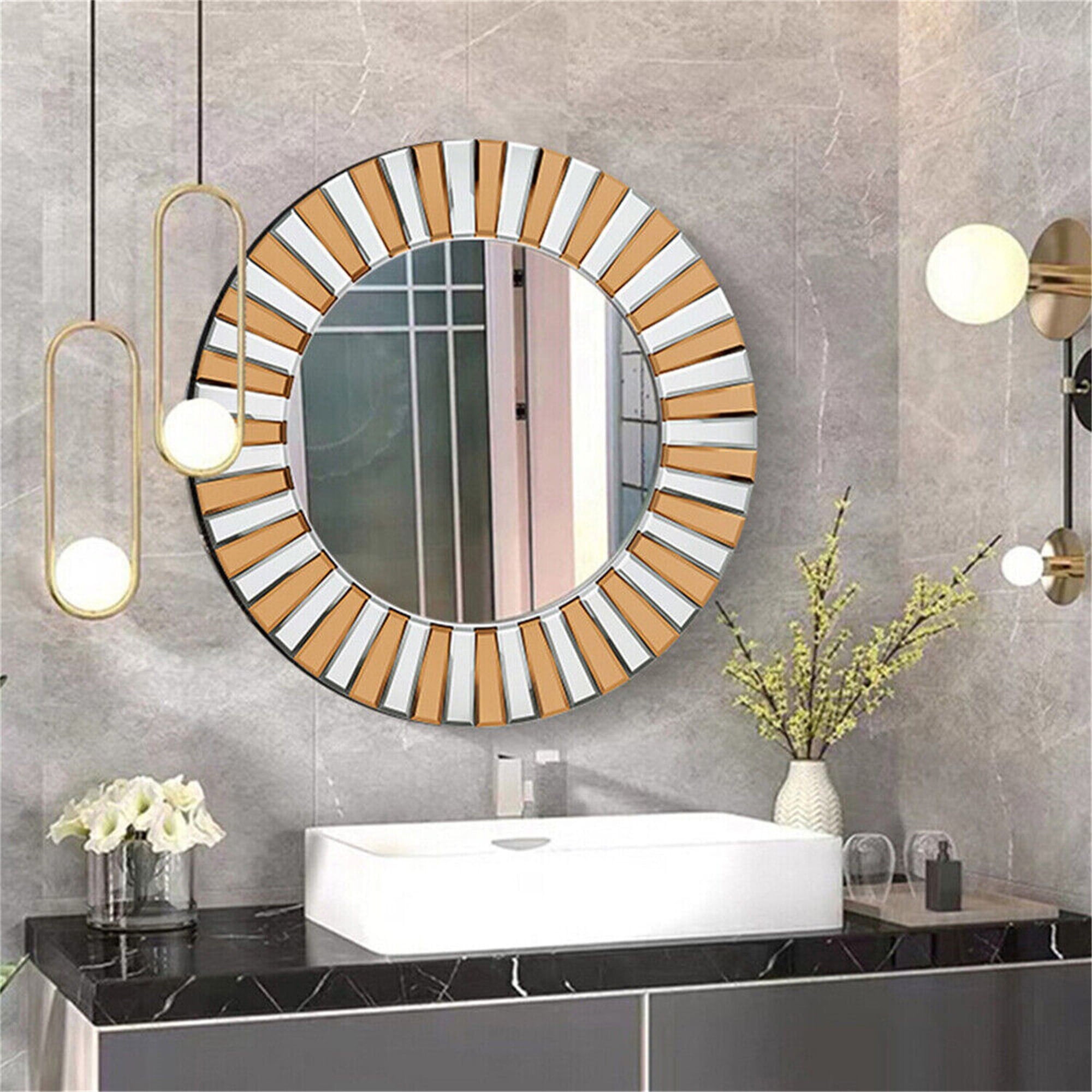 LUVODI 24in Round Decorative Mirror Glass Beveled Edge Mirror for ...