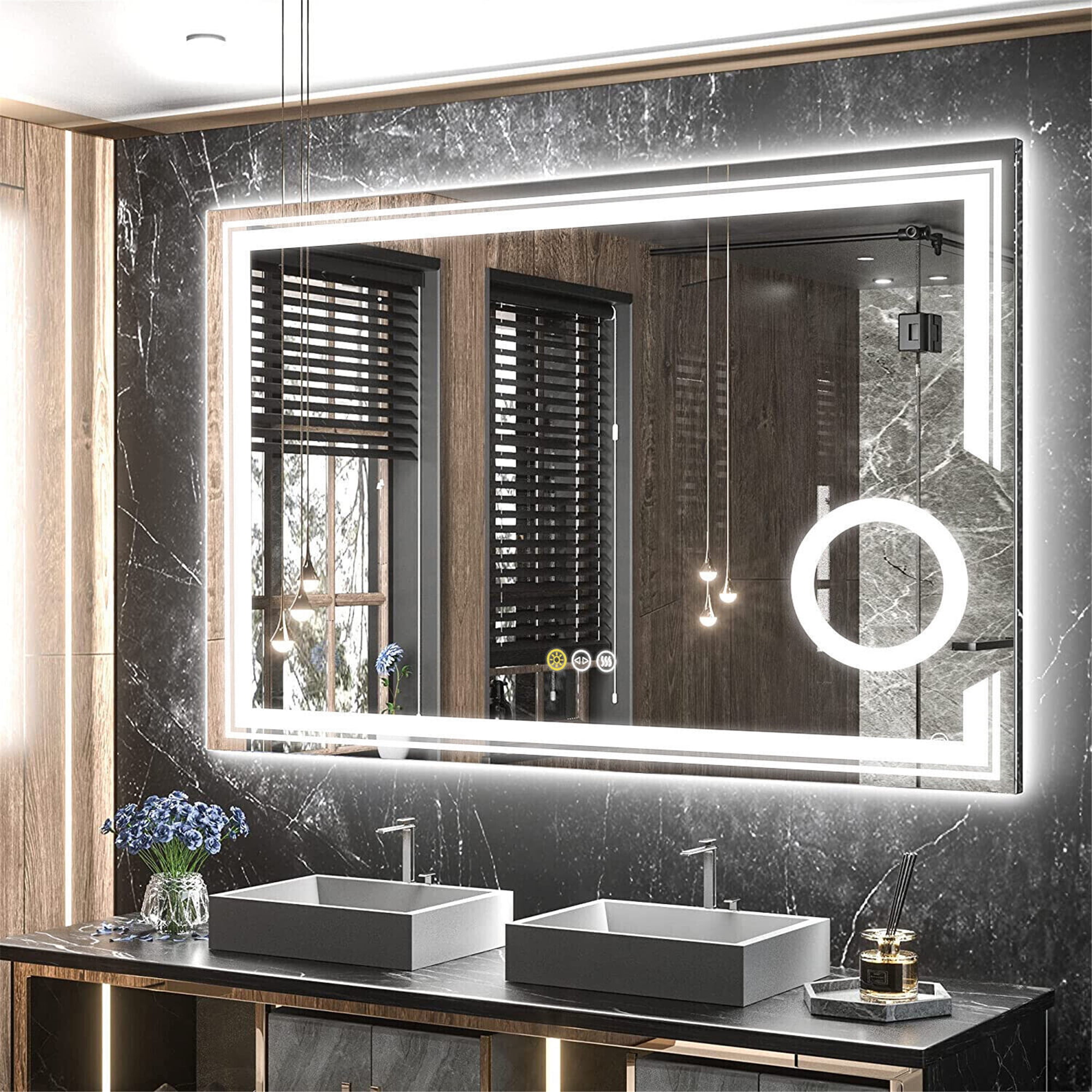 LUVODI 24x32in Led Dual Lights Bathroom Mirror Dimmable Defog Makeup ...