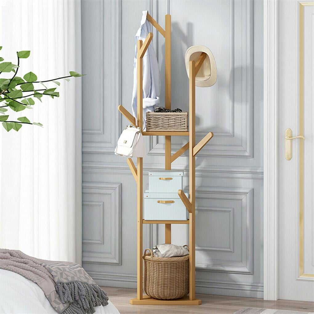 LUVODI 3-Tier Bamboo Coat Stand with Shelves Hall Tree Storage ...