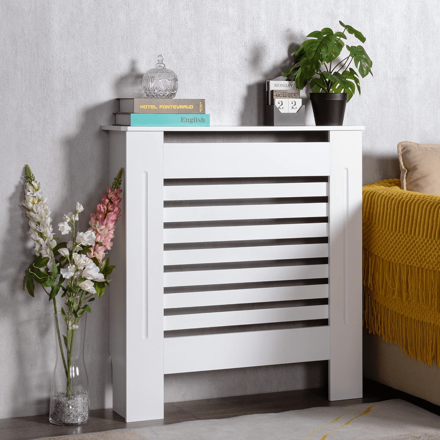 LUVODI 30x7.4x36 inch Horizontal Radiator Cover Grill Shelf Cabinet MDF ...