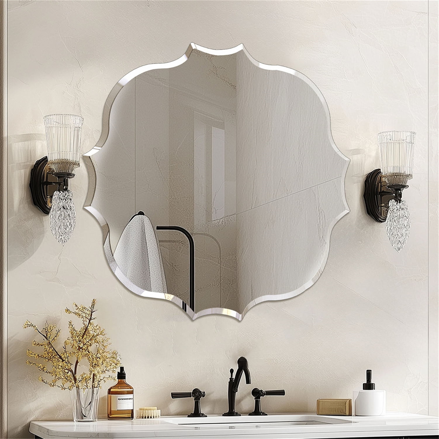 LUVODI 31.49x31.49inch Minimalist Wall Glass Mirror Frameless Irregular ...