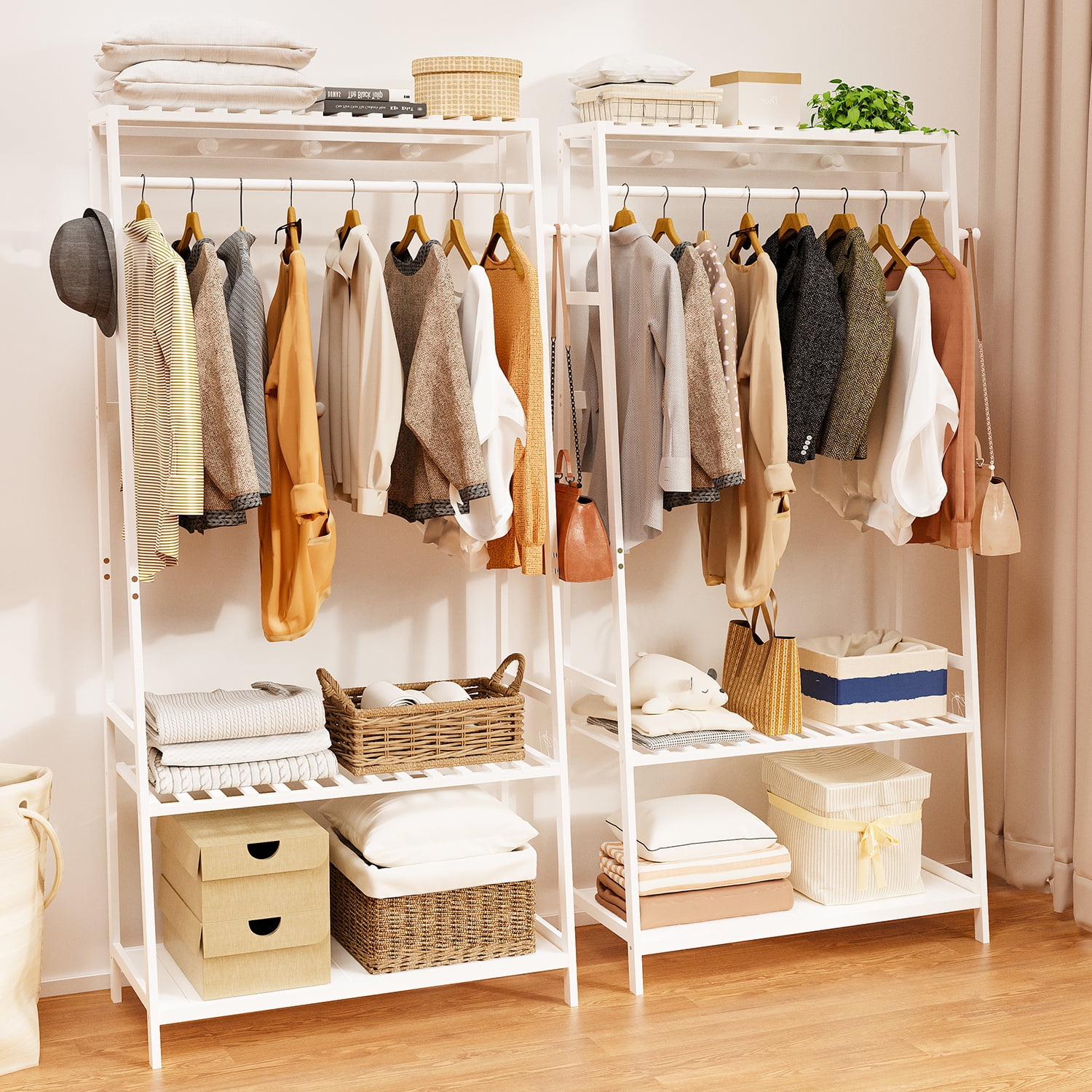 LUVODI 31.5x17.13x64.96inch Portable White Clothes Rack Coat Garment ...