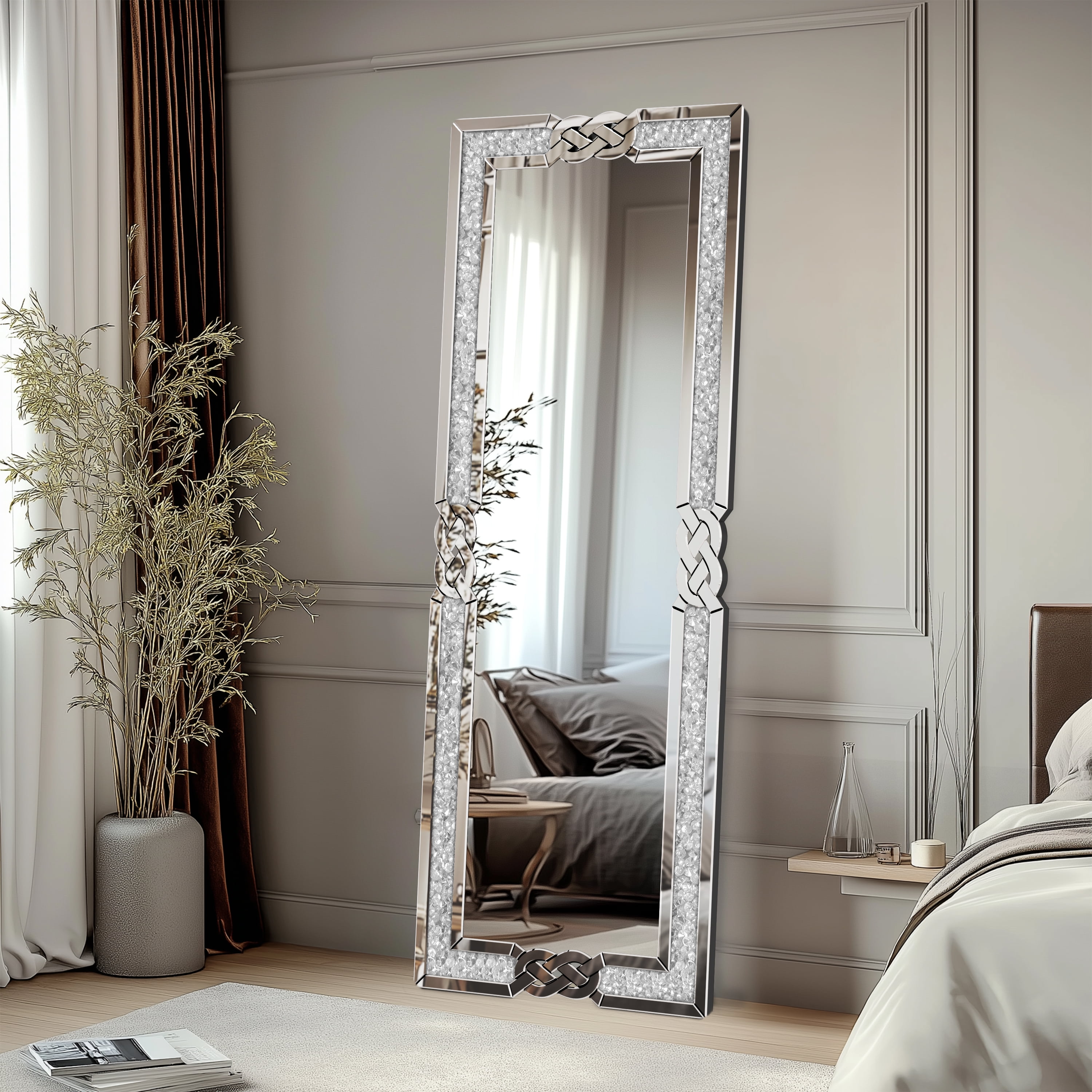 LUVODI 63" x 22" Luxury Crushed Diamond Full Length Mirror Silver Long ...