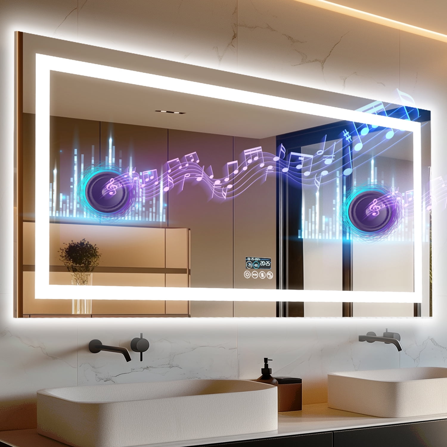 LUVODI 63x31.5 inch Square Lighted Bathroom Mirror with Bluetooth ...