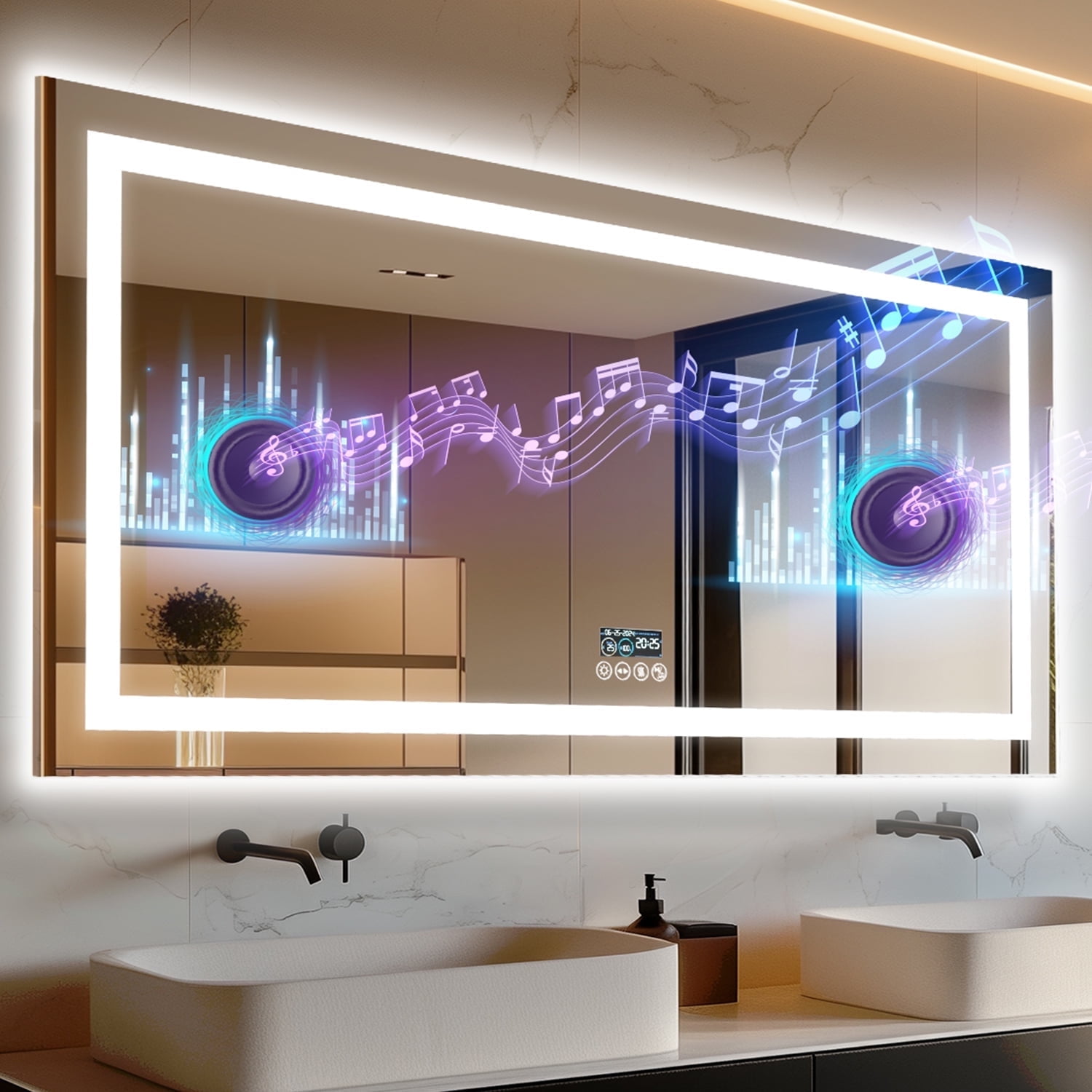 LUVODI 63x31.5 inch Square Lighted Bathroom Mirror with Bluetooth ...