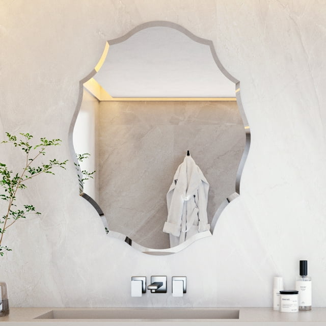 LUVODI Beveled Edge Wall Mirror, Modern Frameless, Irregular Shape for ...
