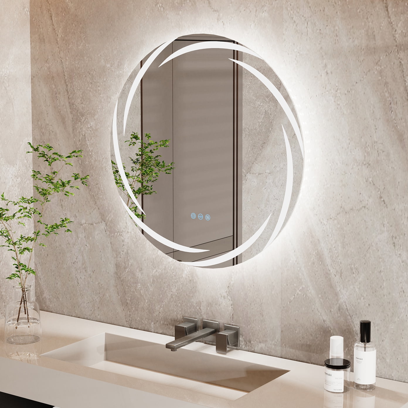 LUVODI Bright Backlit Bathroom Mirror Whirlwind Patterned Anti-Fog ...