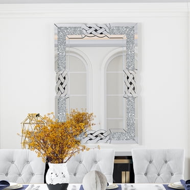 "Large Decorative Wall Mirror with Crushed Diamond Vanity, Rectangle ...