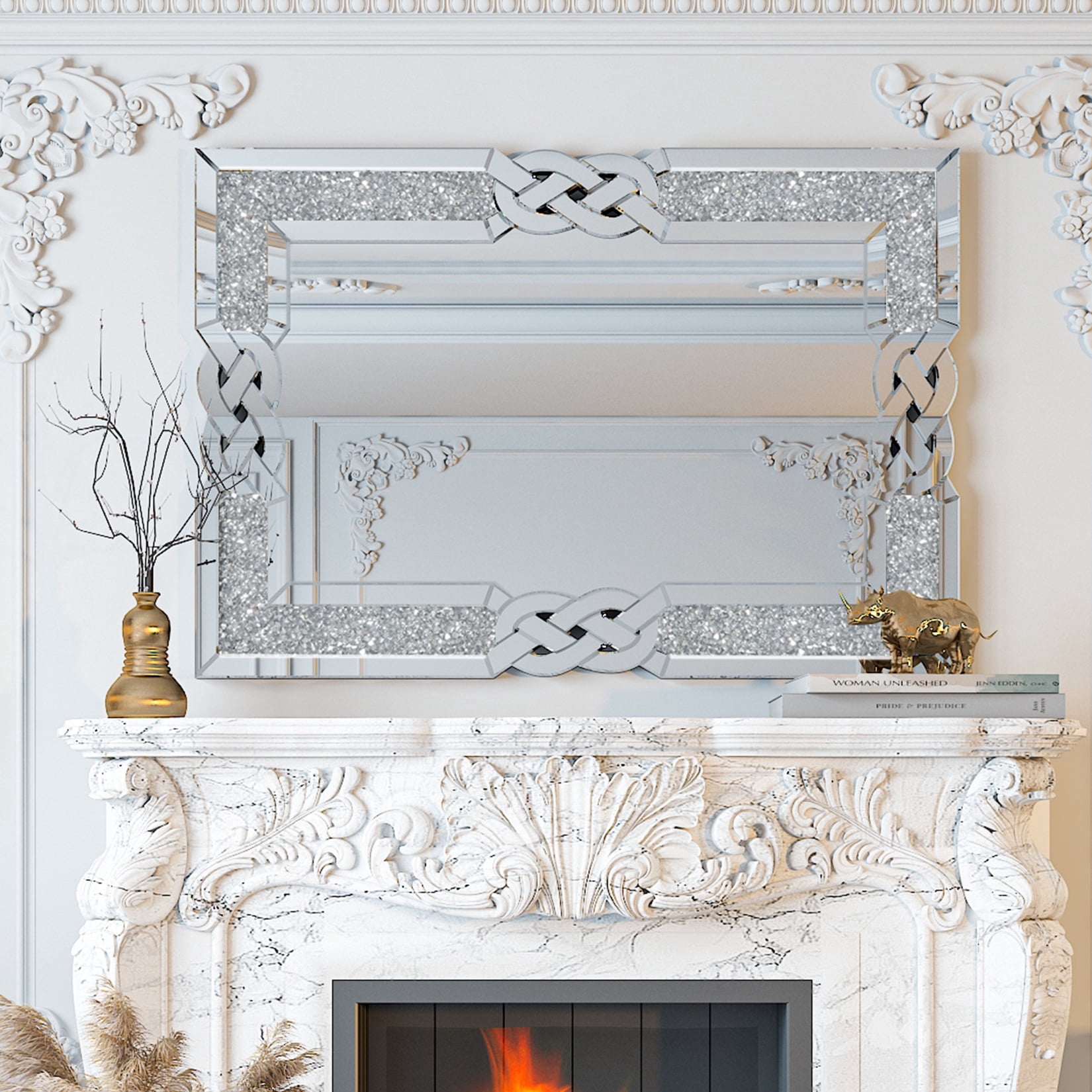 LUVODI Crushed Diamond Wall Mirror Decorative Mirror Home Living Room ...