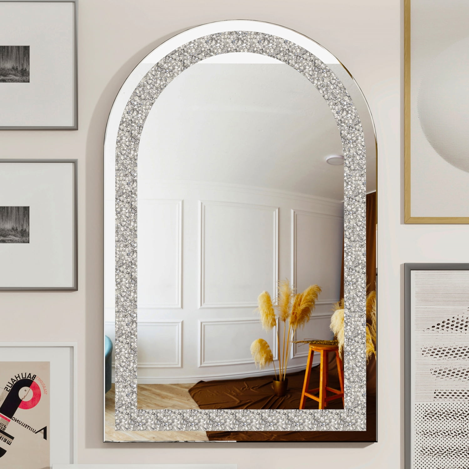 "LUVODI Large Arched Wall Mirror with Crushed Diamond, Hanging Decor ...