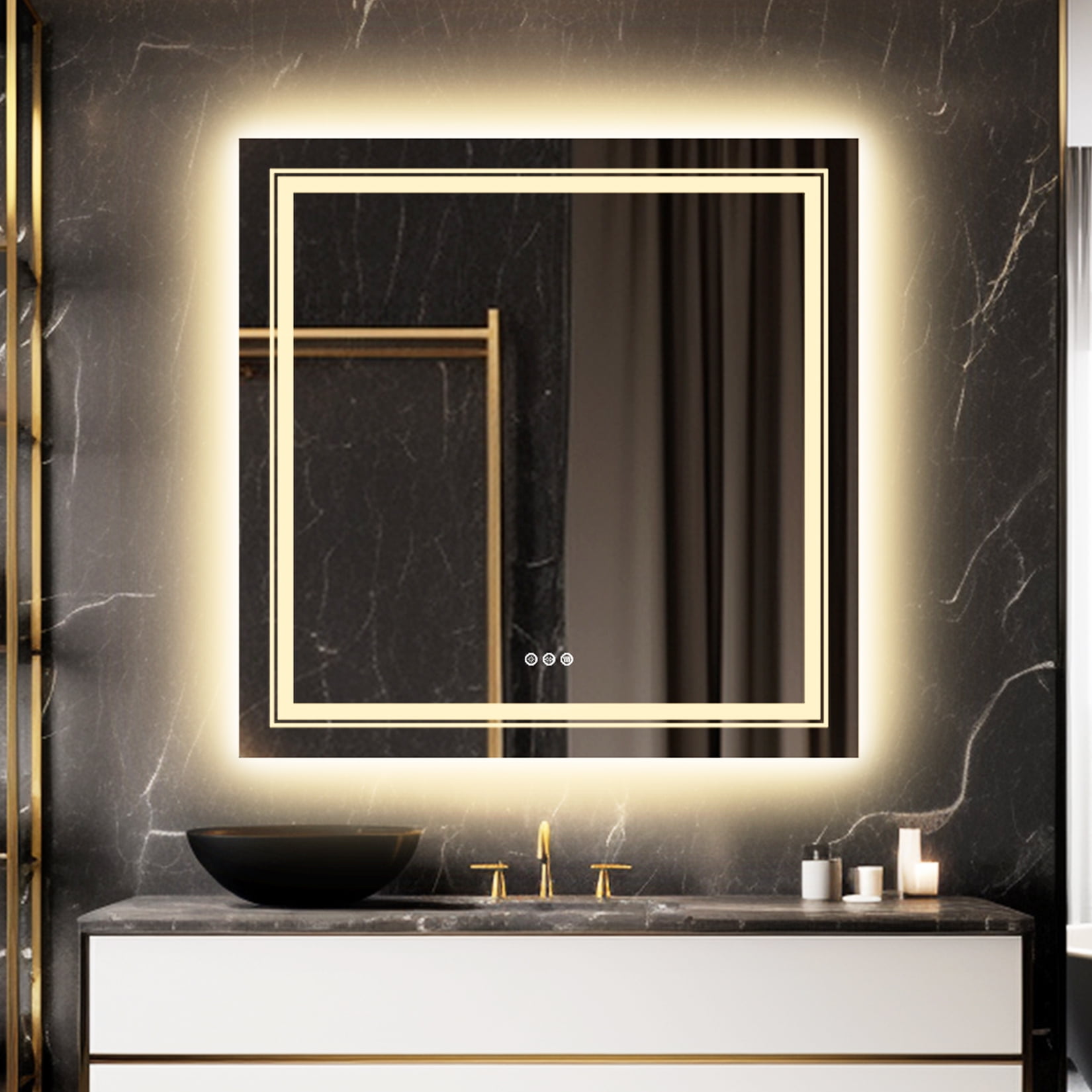 LUVODI Dual Lights LED Bathroom Mirror Anti-Fog Dimming 3 Lights Energy ...