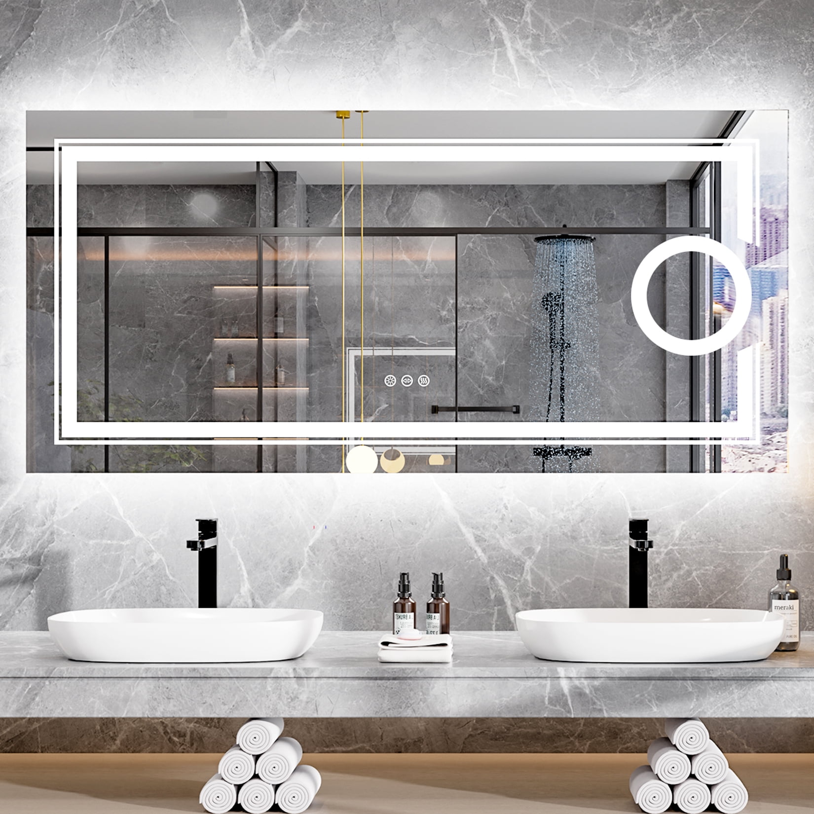 LUVODI 3X Magnify Dual Lighted LED Bathroom Mirror 47X24in Anti-Fog ...