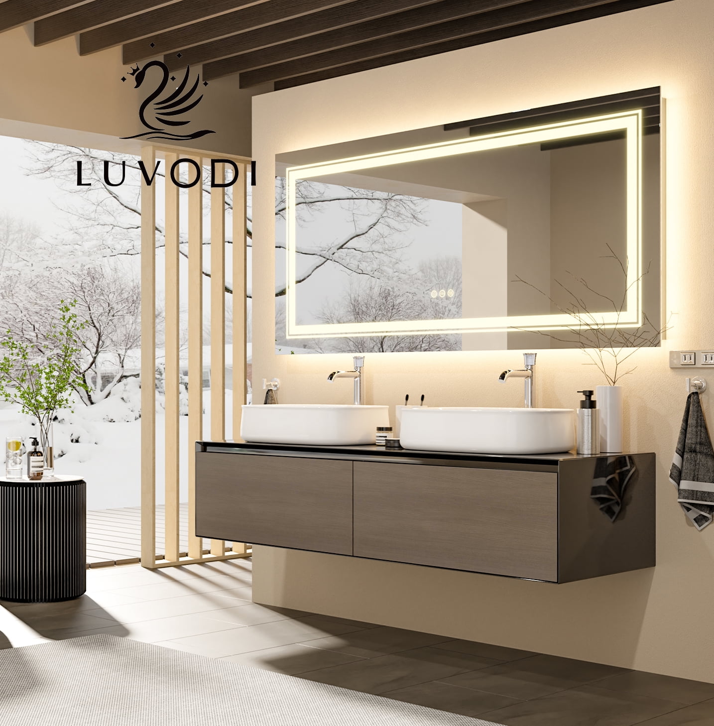 LUVODI Large Frontlit+Backlit Lights Bathroom Mirror Anti-Fog Dimmable Mirror 47x24in Rectangle ...