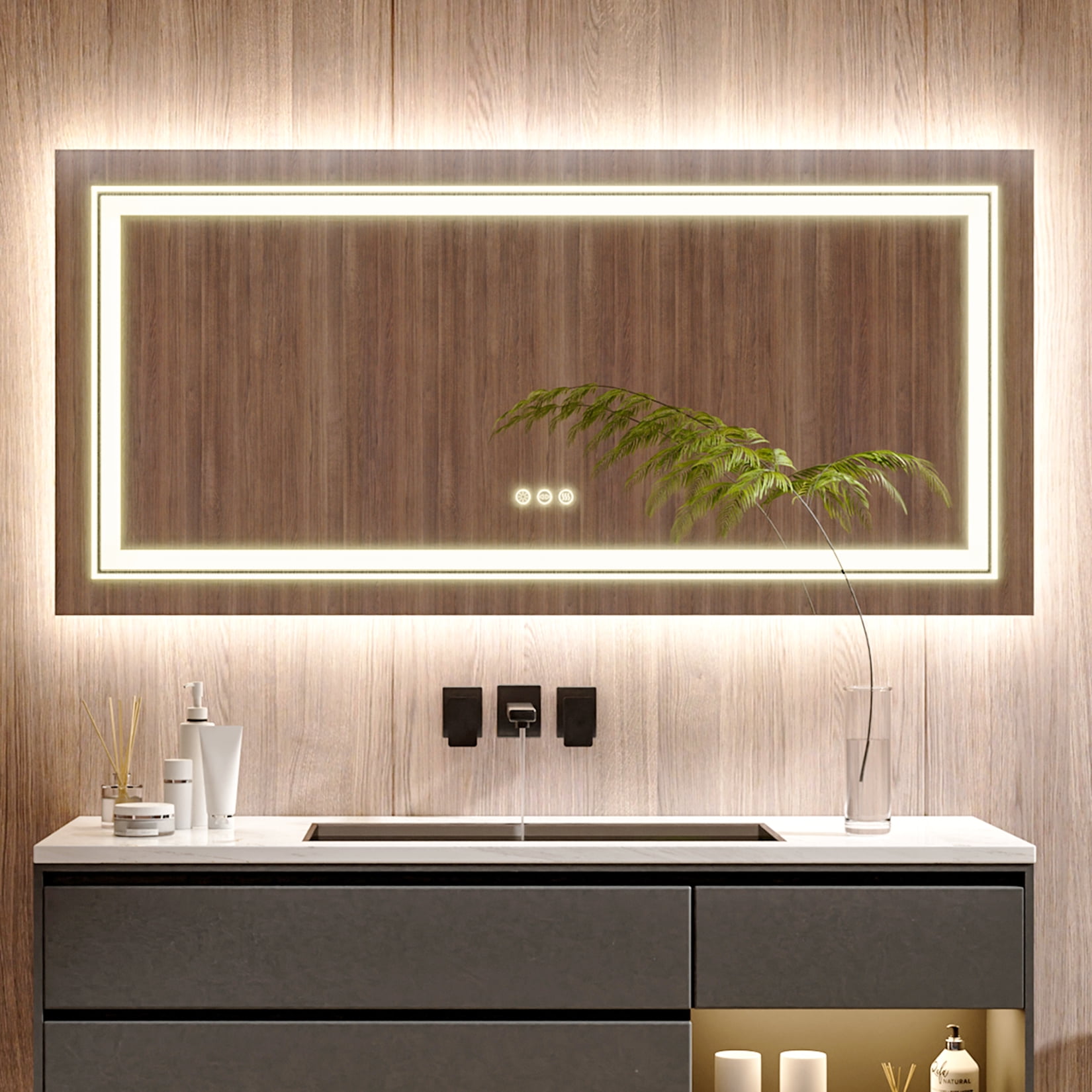 LUVODI Extra Large LED Backlit Vanity Bathroom Mirror, Frontlit+Backlit ...