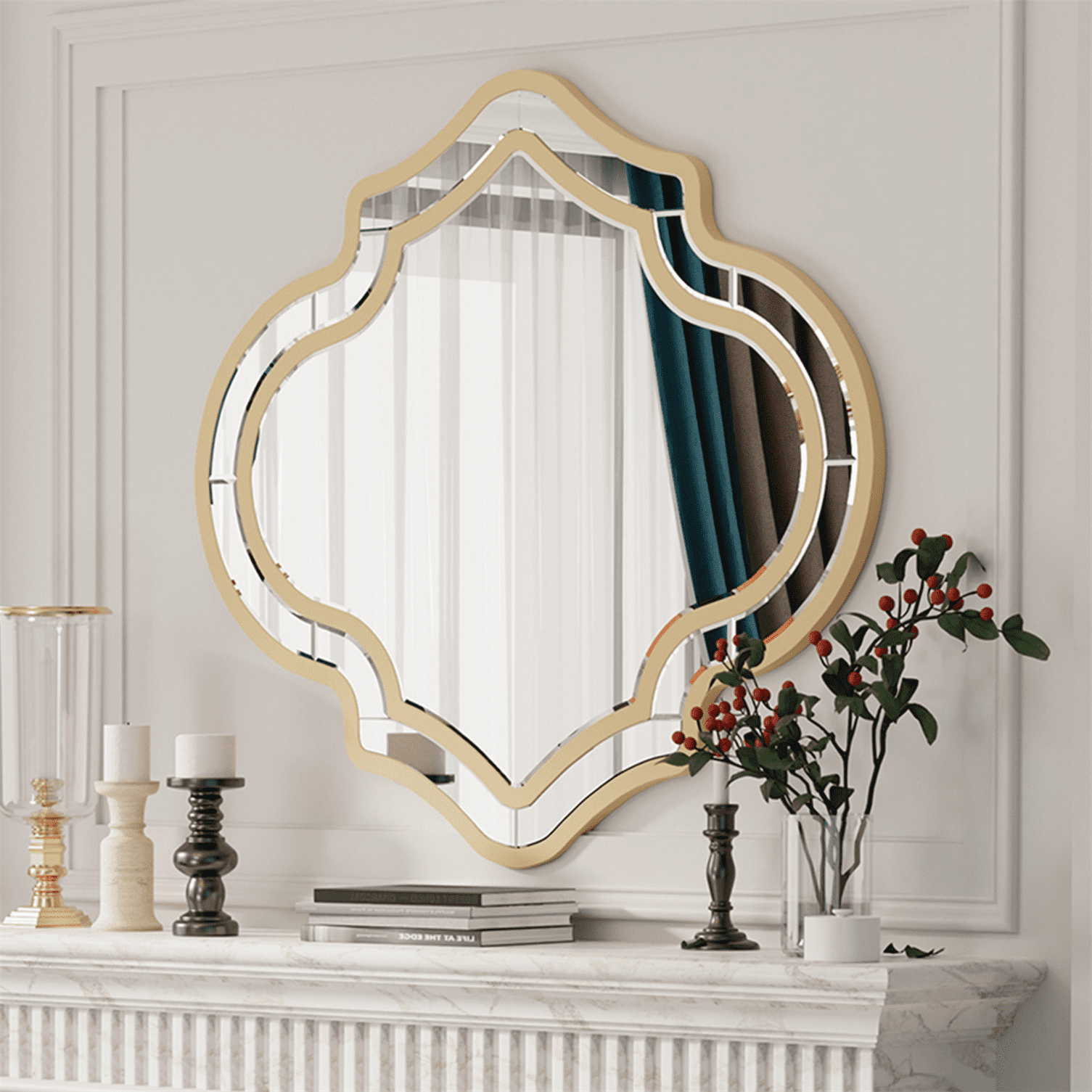 LUVODI Large Wall Mirror Elegant Champagne Glass Accent Mirrors with ...
