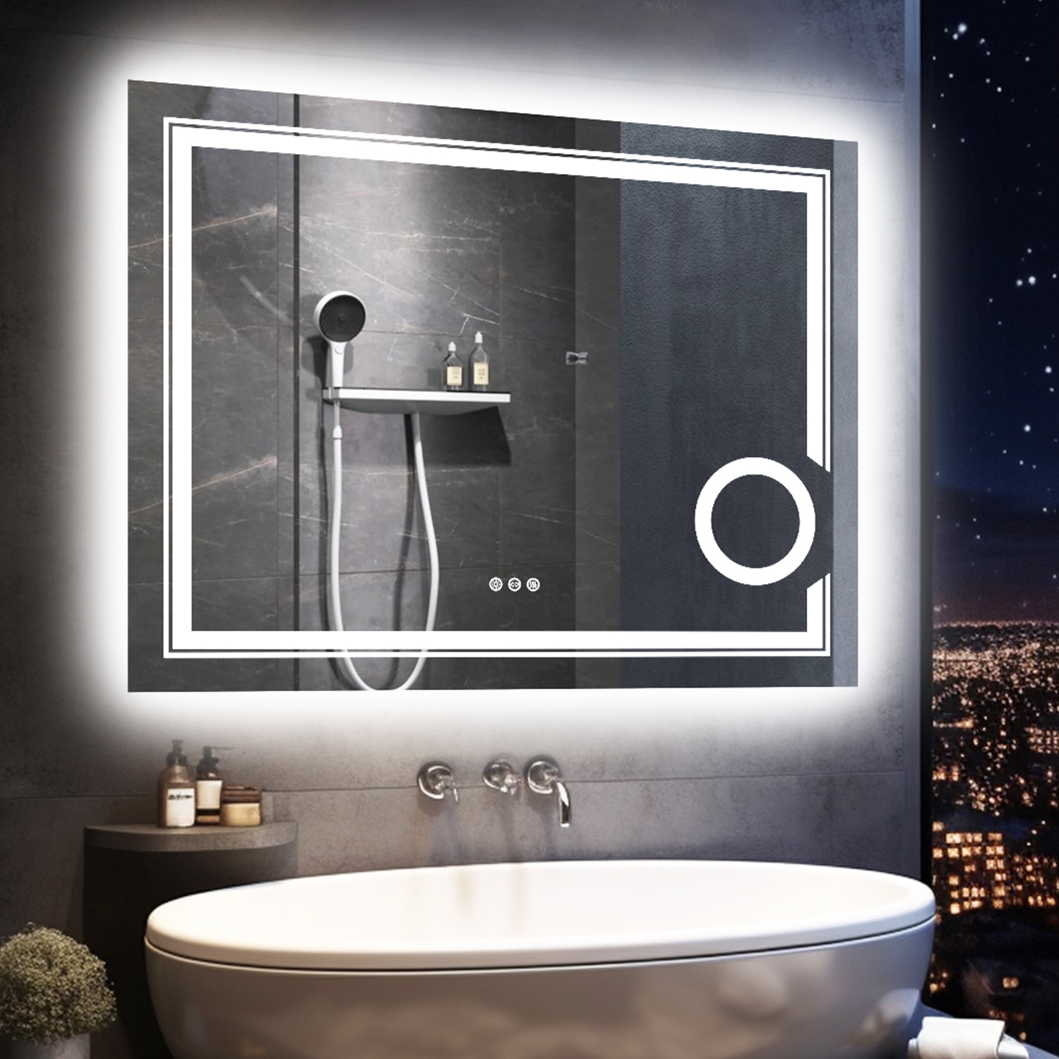 LUVODI 3X Magnifying Led Bathroom Mirror Anti-Fog Dimming Makeup Mirror ...