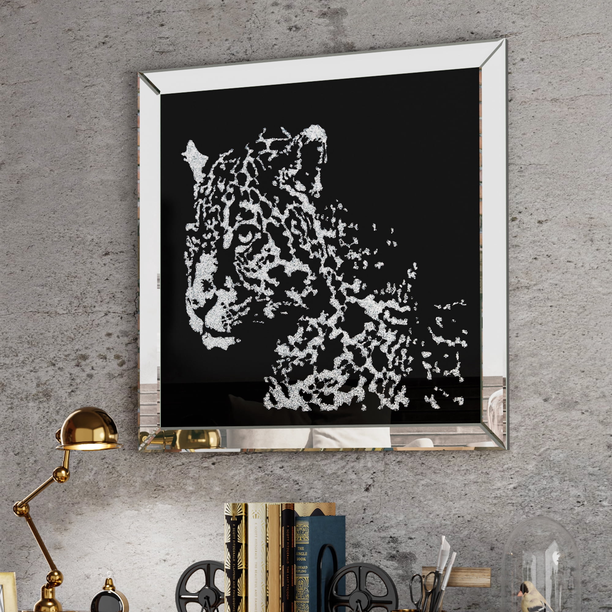 LUVODI Leopard Wall Mirror Square 31.5 in Crushed Diamond Mirror ...