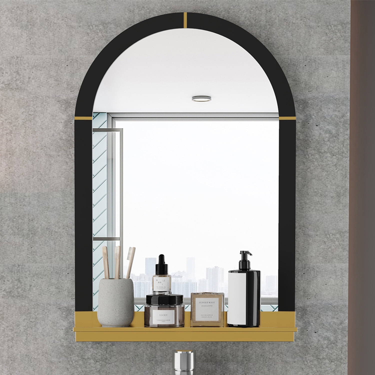 LUVODI Vintage Wall Bathroom Mirror with Storage Shelf Arched Vanity ...