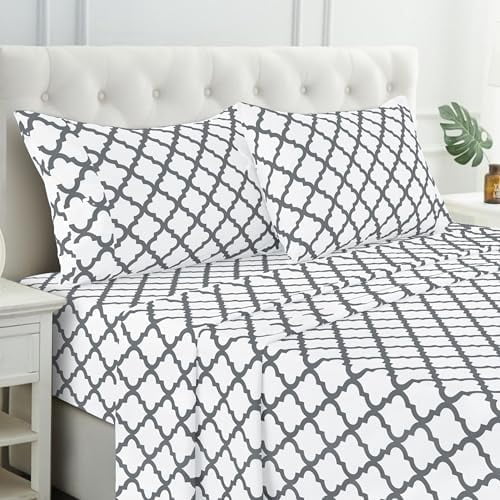 LUX Décor Quatrefoil Full Sheet Set - 4 Piece Ultra-Soft Microfiber Bed ...